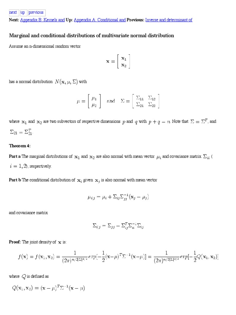 Marginal and Conditional Distributions of Multivariate Normal Distribution | PDF
