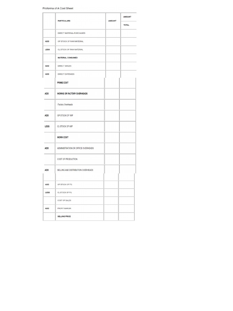 Cost Sheet PDF
