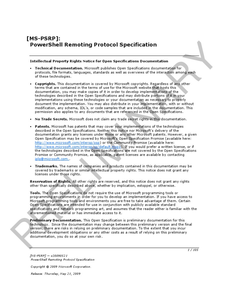 Preliminary: (MS-PSRP) : Powershell Remoting Protocol Specification | PDF | Hypertext Transfer ...