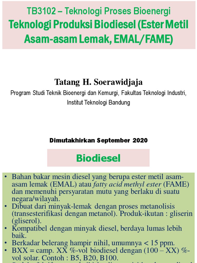 Teknologi Produksi Biodiesel (EMAL - FAME) | PDF