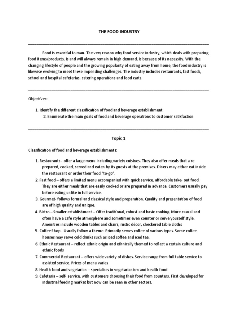 Module 1 Food and Beverage | PDF | Menu | Restaurants