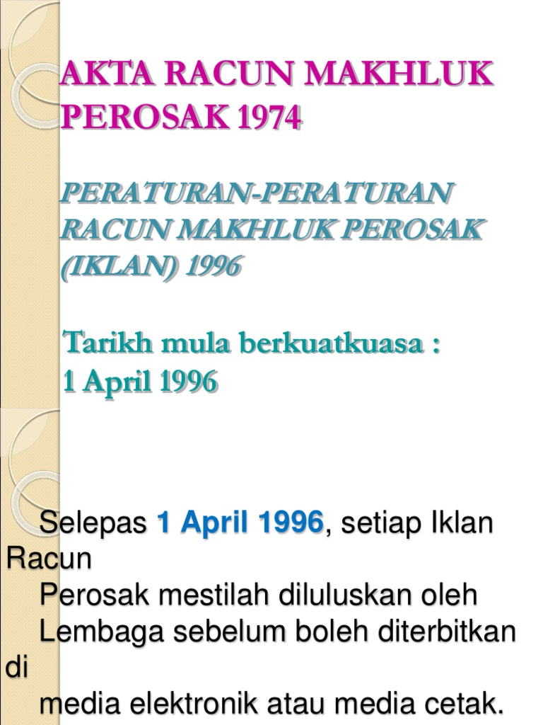 1 Pesticides Act 1974 - Regulations On Pesticides (Advertisement) 1996 ...