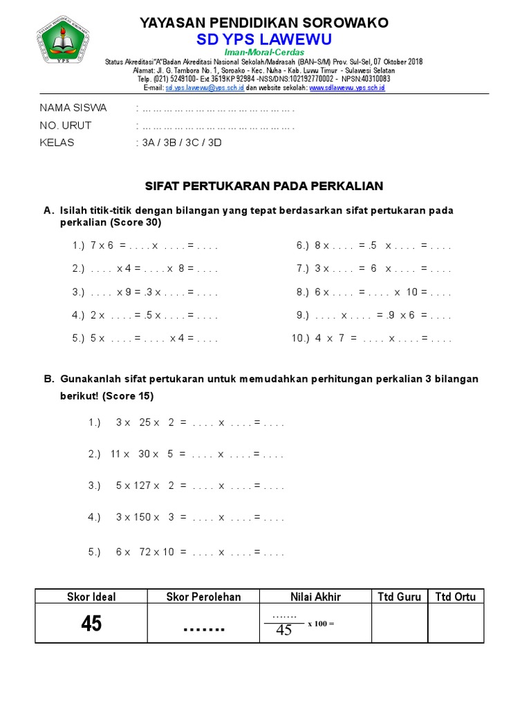 Tema 2 ST 2 Tugas Math - Sifat Pertukaran Pada Perkalian | PDF