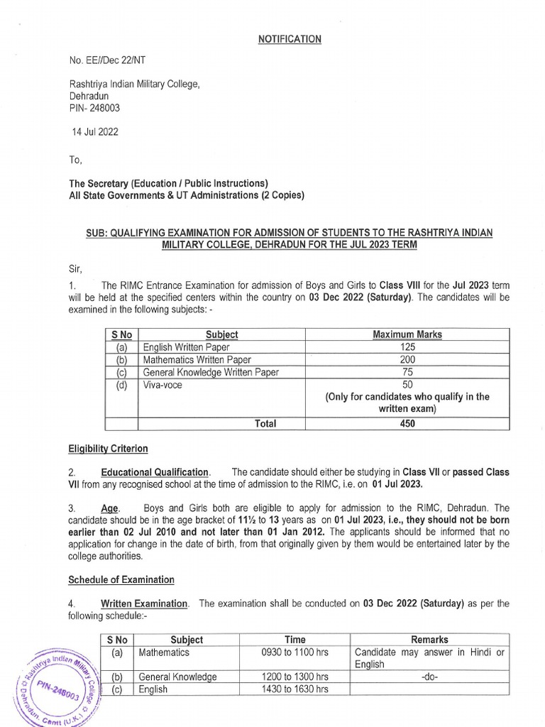 RIMC Entrance Exam Book | PDF