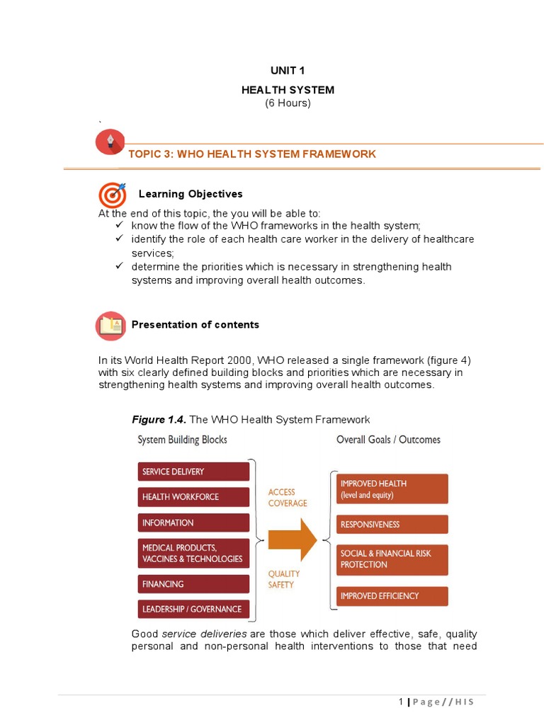 UNIT1 TOPIC3 - WHO Health System Framework | PDF | Health System | Health Care