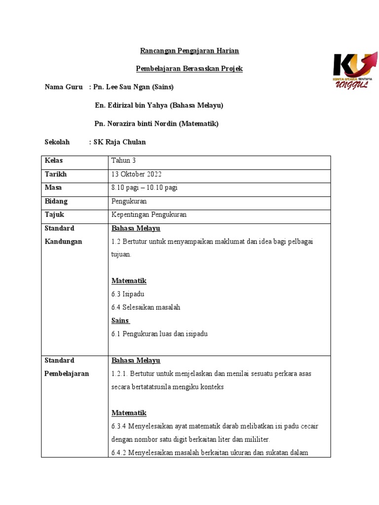 Template Rancangan Pengajaran Harian PBL - Zira | PDF