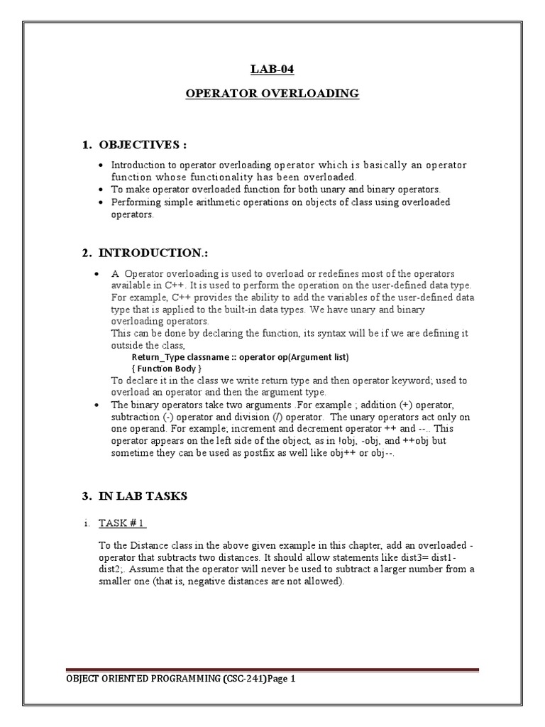 Lab 4 Object Oriented Programming Pdf Subroutine Parameter