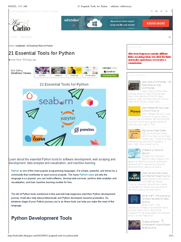 21 Essential Tools For Python | Download Free PDF | World Wide Web ...