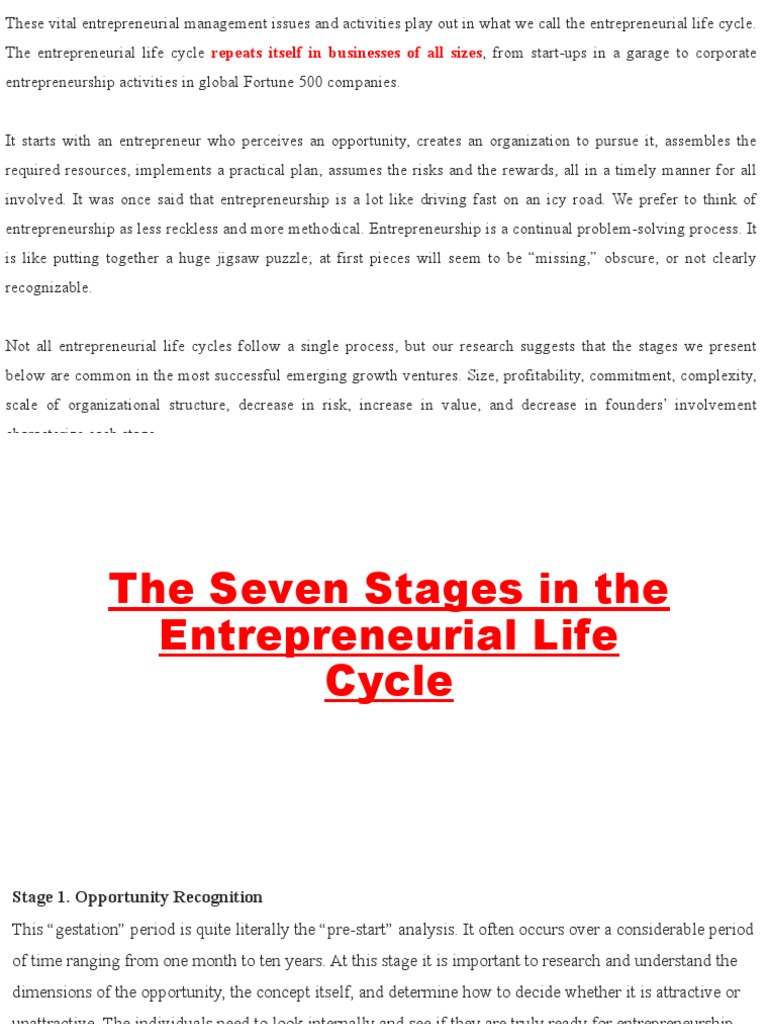 Entrepreneurship Life Cycle | PDF | Entrepreneurship | Venture Capital