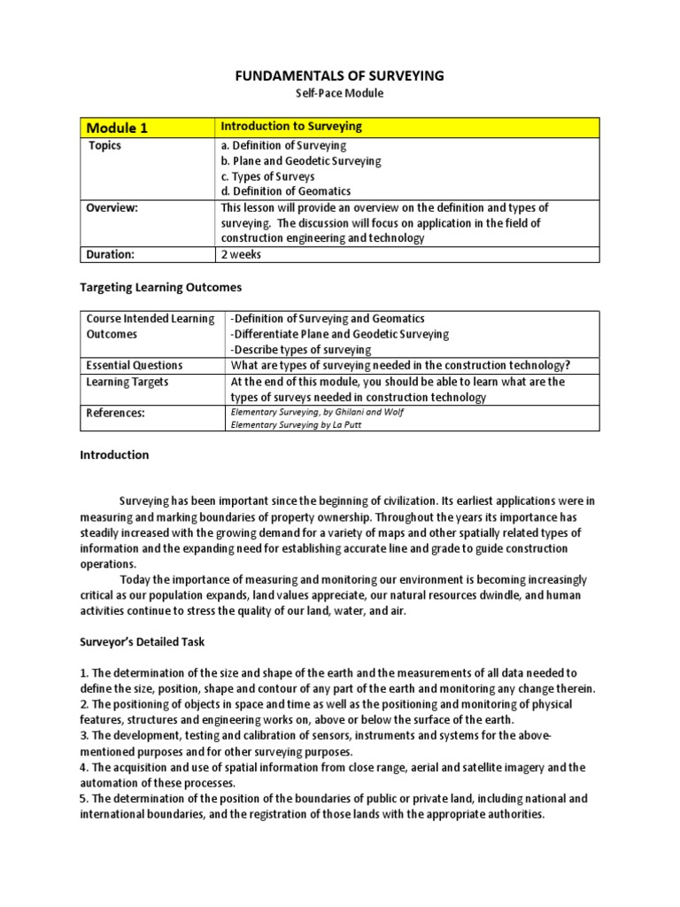 Module 1 - Introduction To Surveying | PDF | Surveying | Geomatics