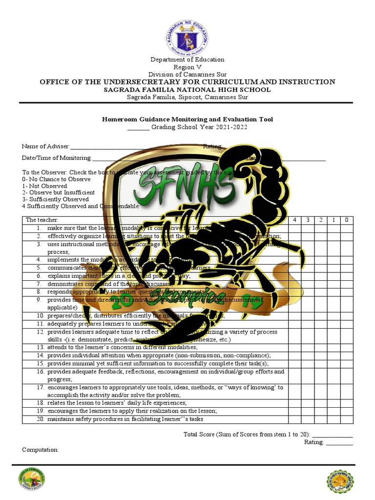 Homeroom Guidance Monitoring and Evaluation Tool | PDF | Learning ...