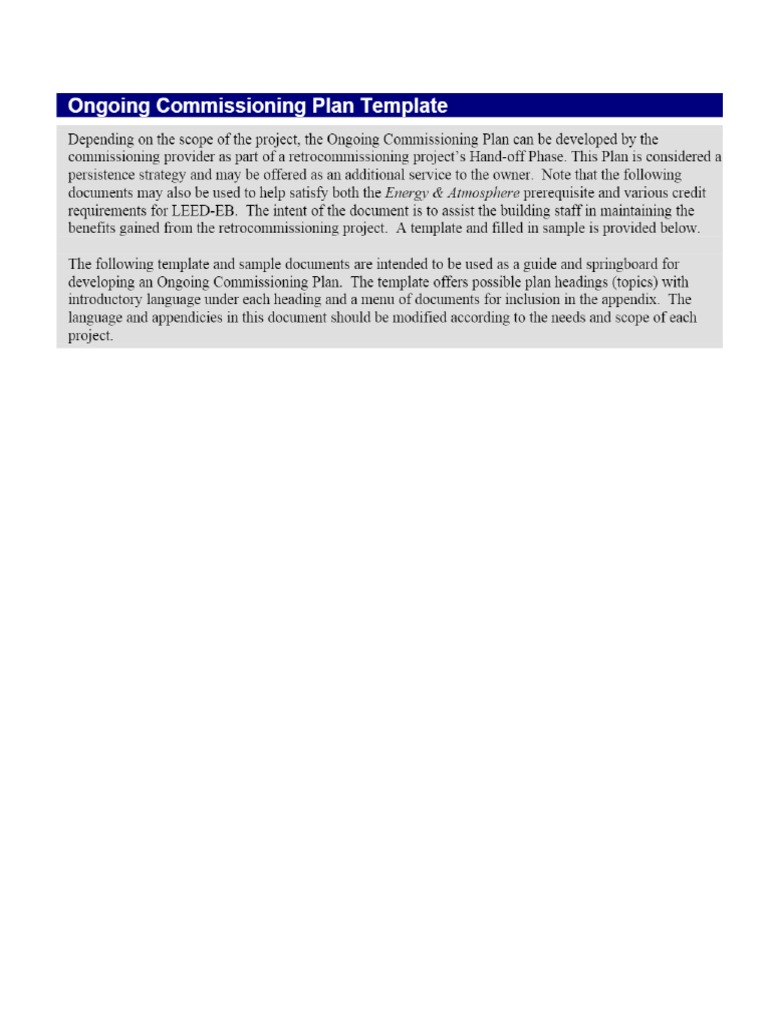 Ongoing Commissioning Plan Template - DocsBay | PDF