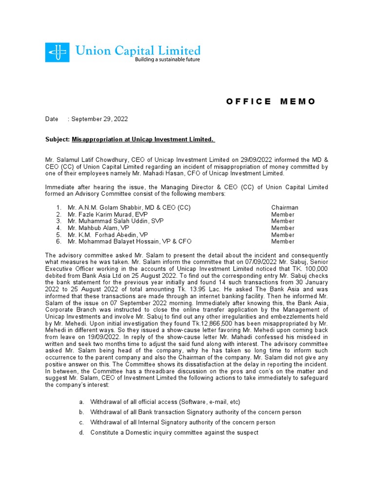 Internal Memo | PDF | Financial Services | Business