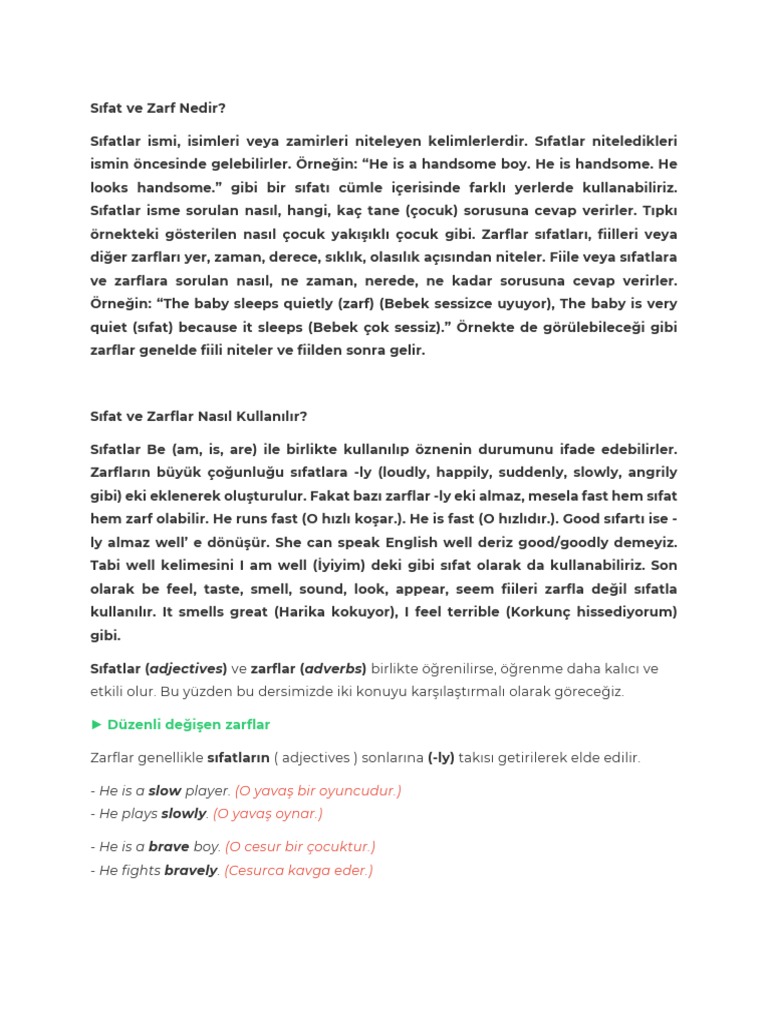 Sıfat Ve Zarf Nedir | PDF