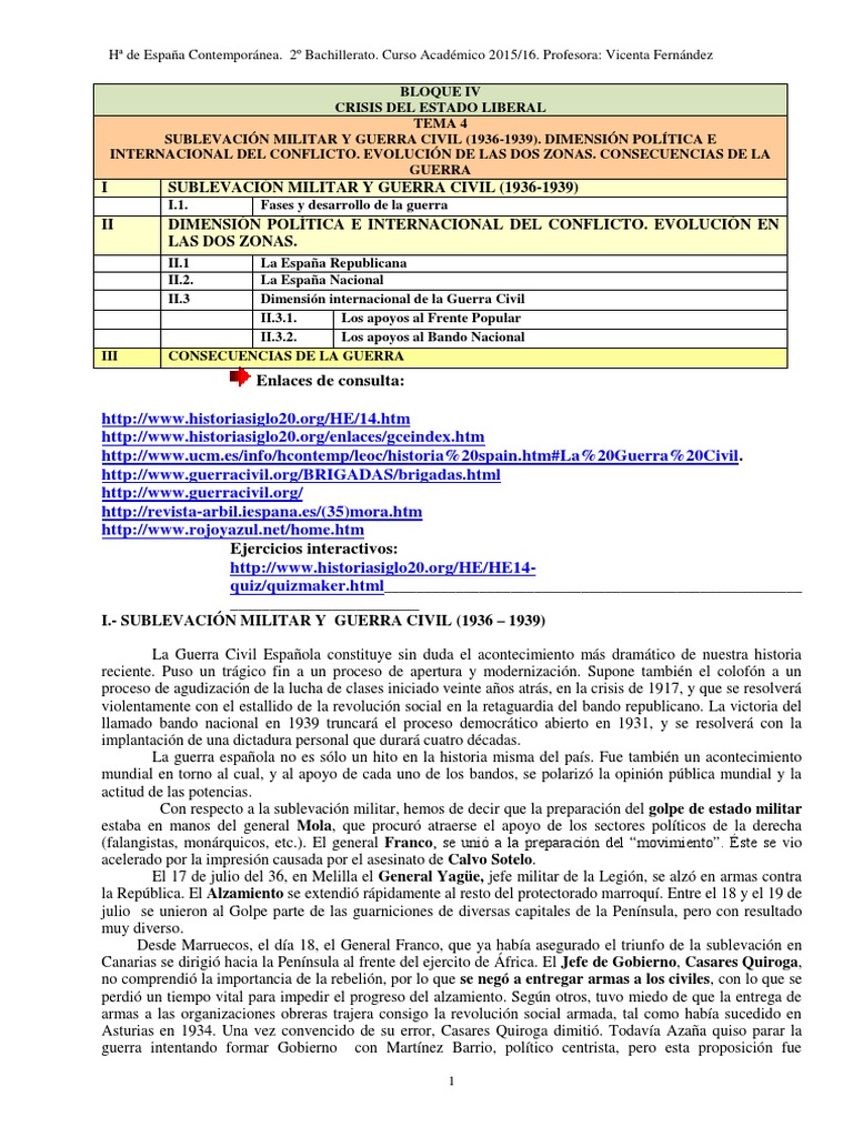 Tema 10 La Guerra Civil | PDF | Francisco franco | guerra civil Española