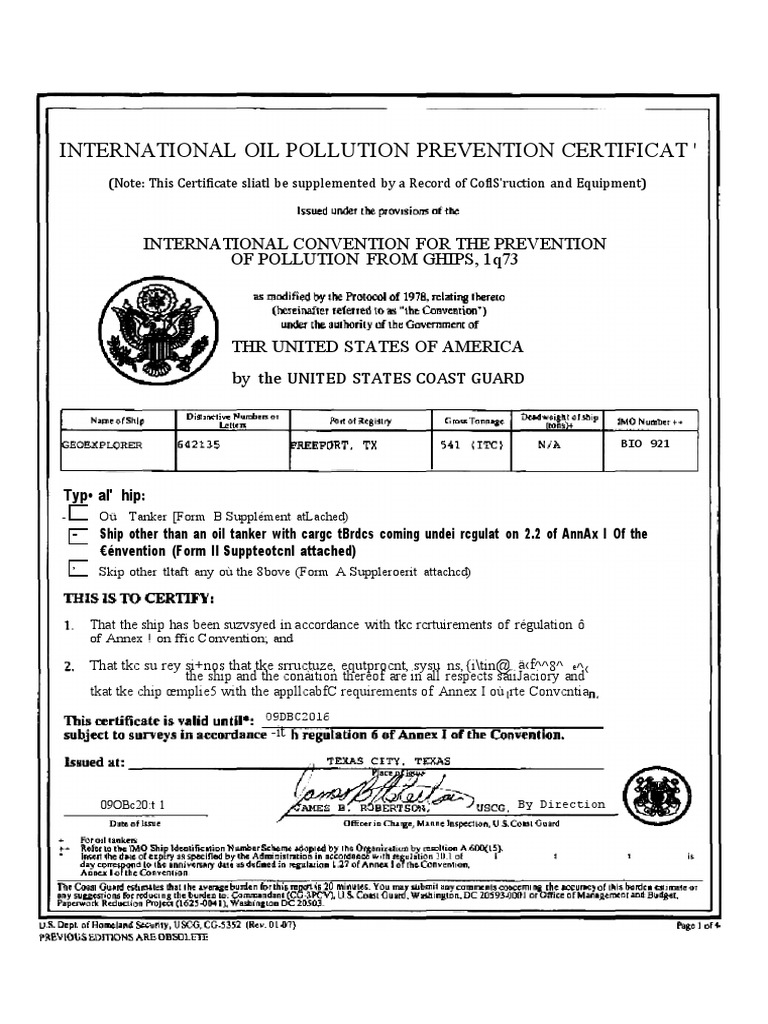 International Oil Pollution Prevention Certificat ' | PDF | Ships ...