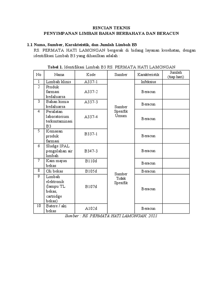 Rincian Penyimpanan Limbah B3 RS Permata Hati | PDF