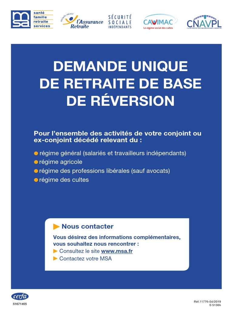 Demande Unique de Retraite Msa de Reversion | PDF | Retraite | Impôt sur le revenu