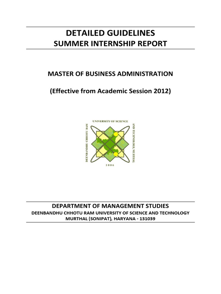 Guidelines Summer Internship Report MBA 2 Year Final | PDF