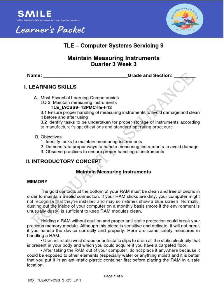 ICT CSS-9 Q3 W3-Maintain-Measuring | PDF | Usb Flash Drive | Hard Disk Drive