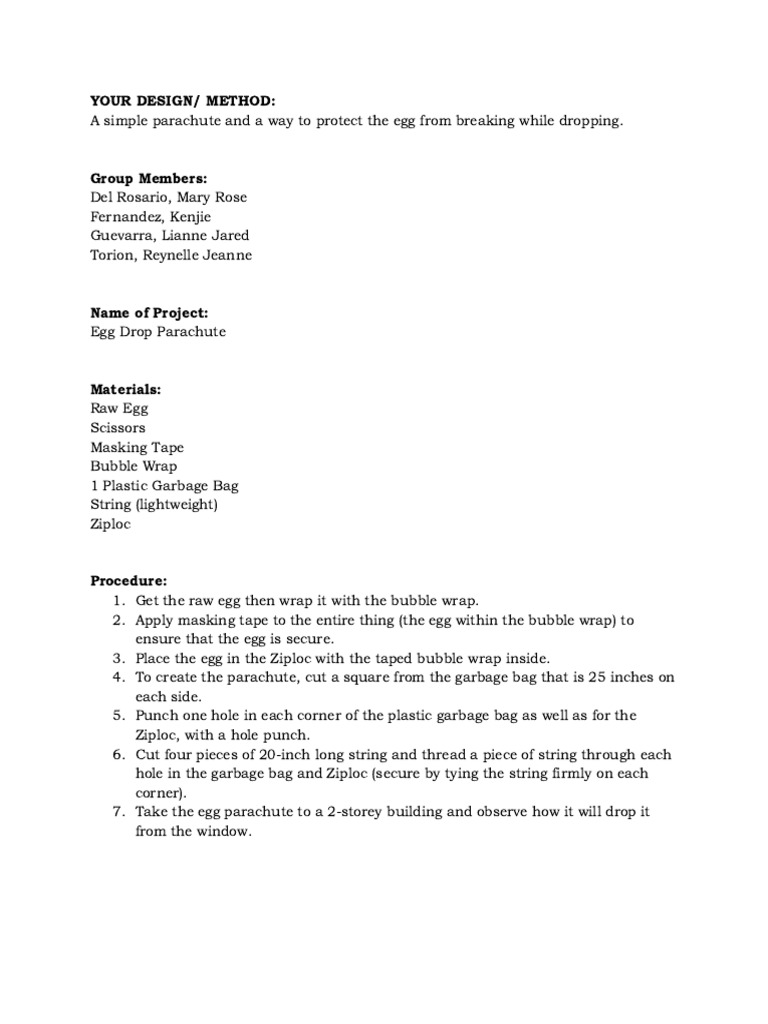 Egg Drop Parachute Pdf