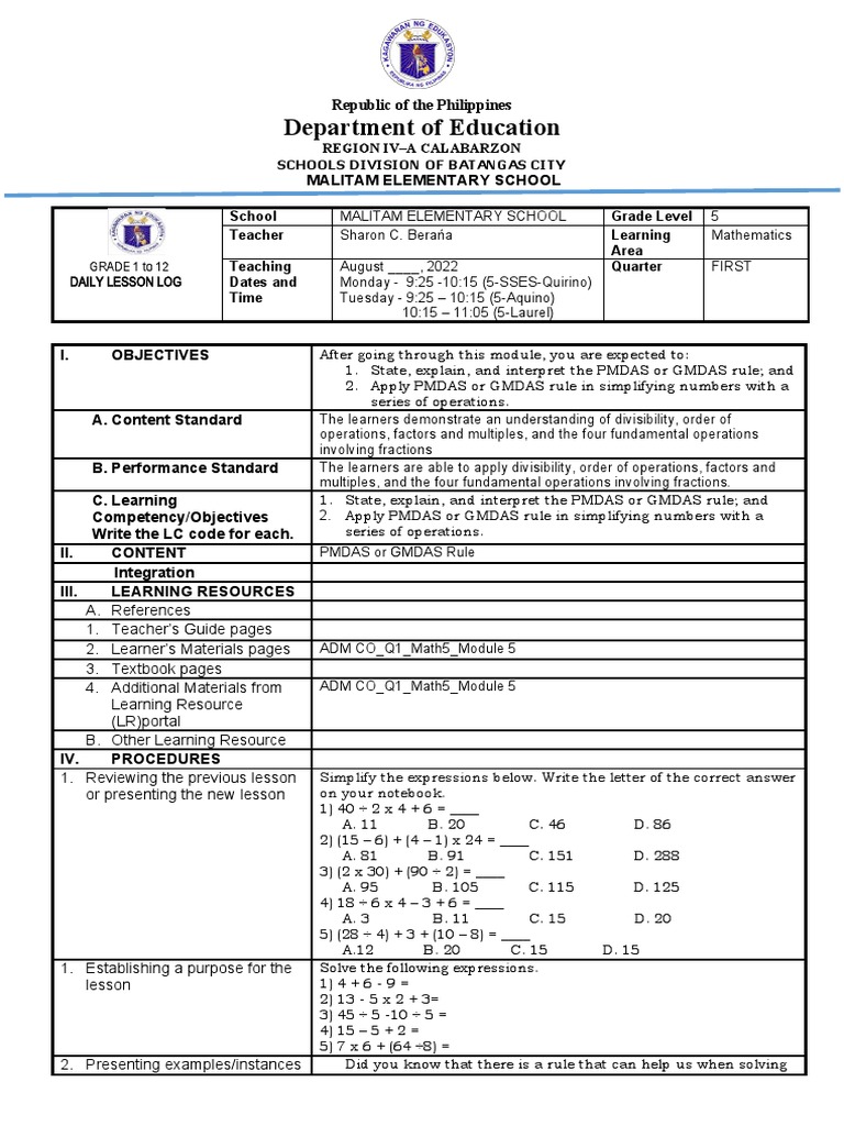 Dll-Mathematics 5-Module 5 | PDF | Bracket | Cognitive Science