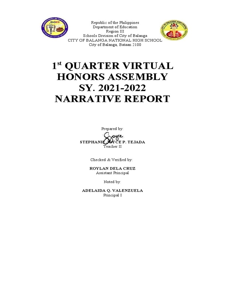 Honors Assembly NARRATIVE REPORT | PDF