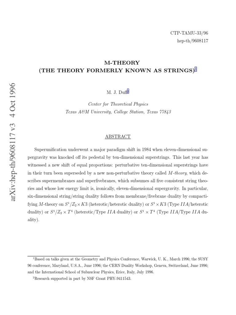 M-Theory and the 11D Supermembrane | PDF | String Theory | Theories Of ...