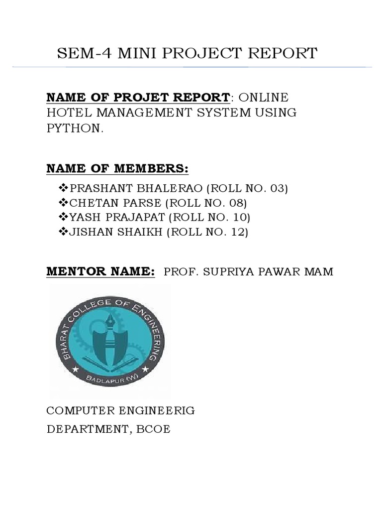 Report-Mini Project Sem-4 Hotel Management System | PDF | Business | Computers