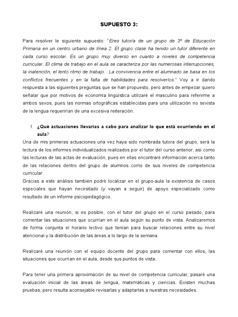 Supuesto 3 | PDF | Salón de clases | Evaluación