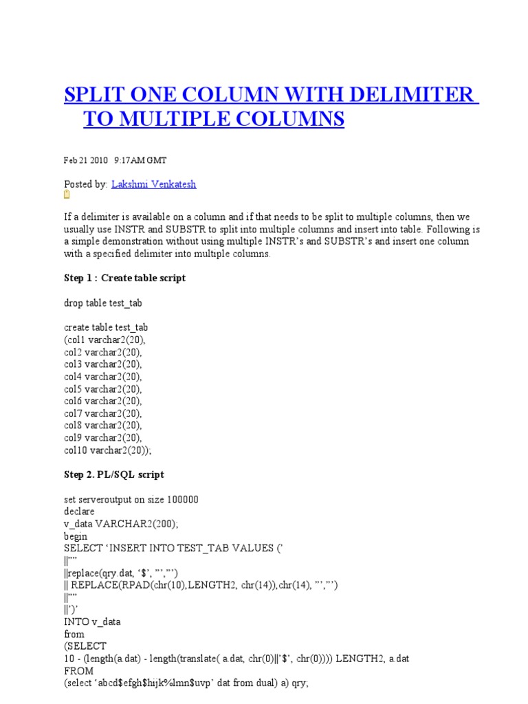 Split One Column With Delimiter To Multiple Columns | PDF