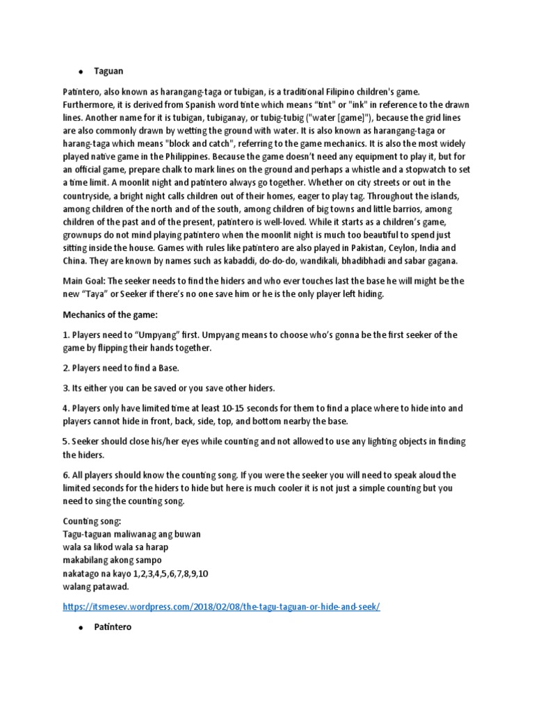 History and Description Laro NG Lahi | PDF | Gaming | Play (Activity)