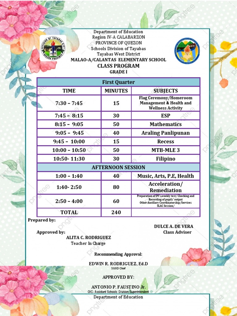 Grade 1 Teachers Classprogram 2022 2023 | PDF | Schools | Educational ...