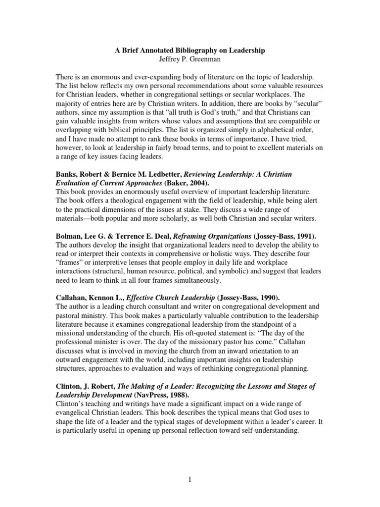 A Brief Annotated Bibliography On Leadership | PDF | Leadership ...