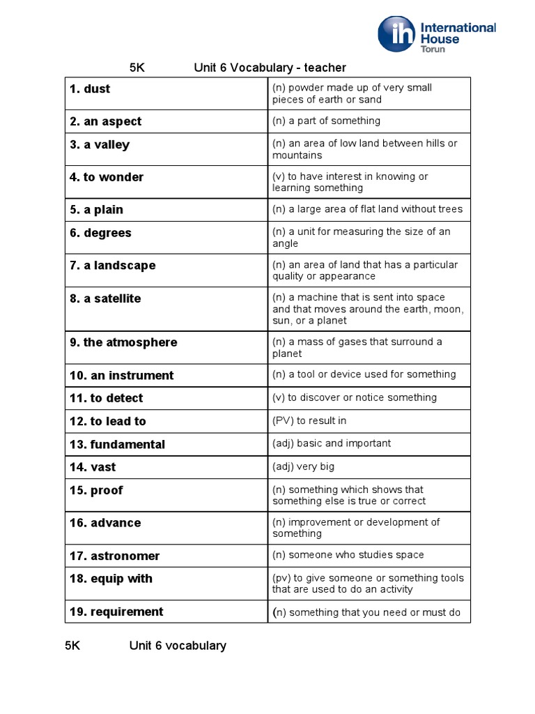 Unit 6 Vocabulary List | PDF | Earth | Planets