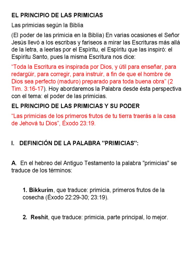 Las Primicias en la Biblia: Significado y Poder | PDF | Biblia ...