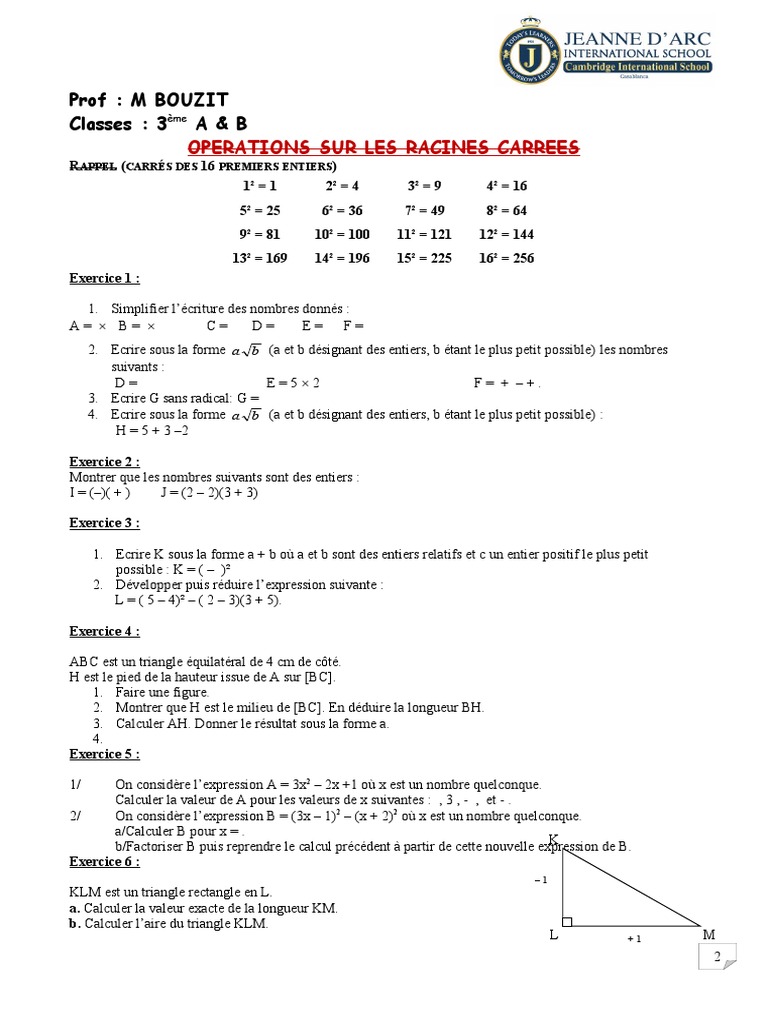 Operations Racines Carrees 1 | PDF | Théorie des nombres | Géométrie