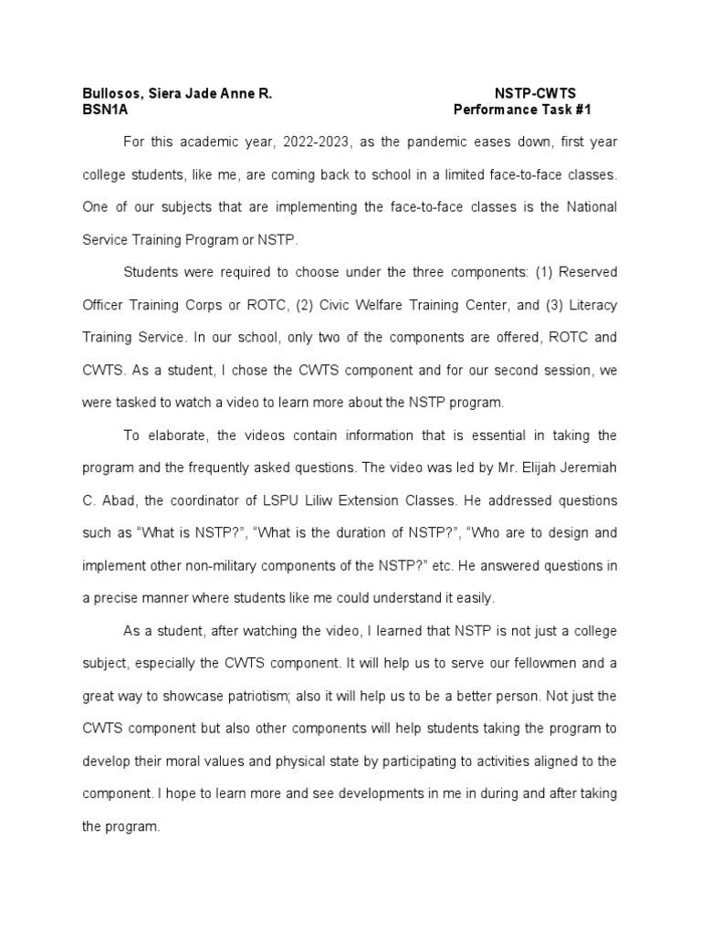 NSTP CWTS | PDF | Career & Growth