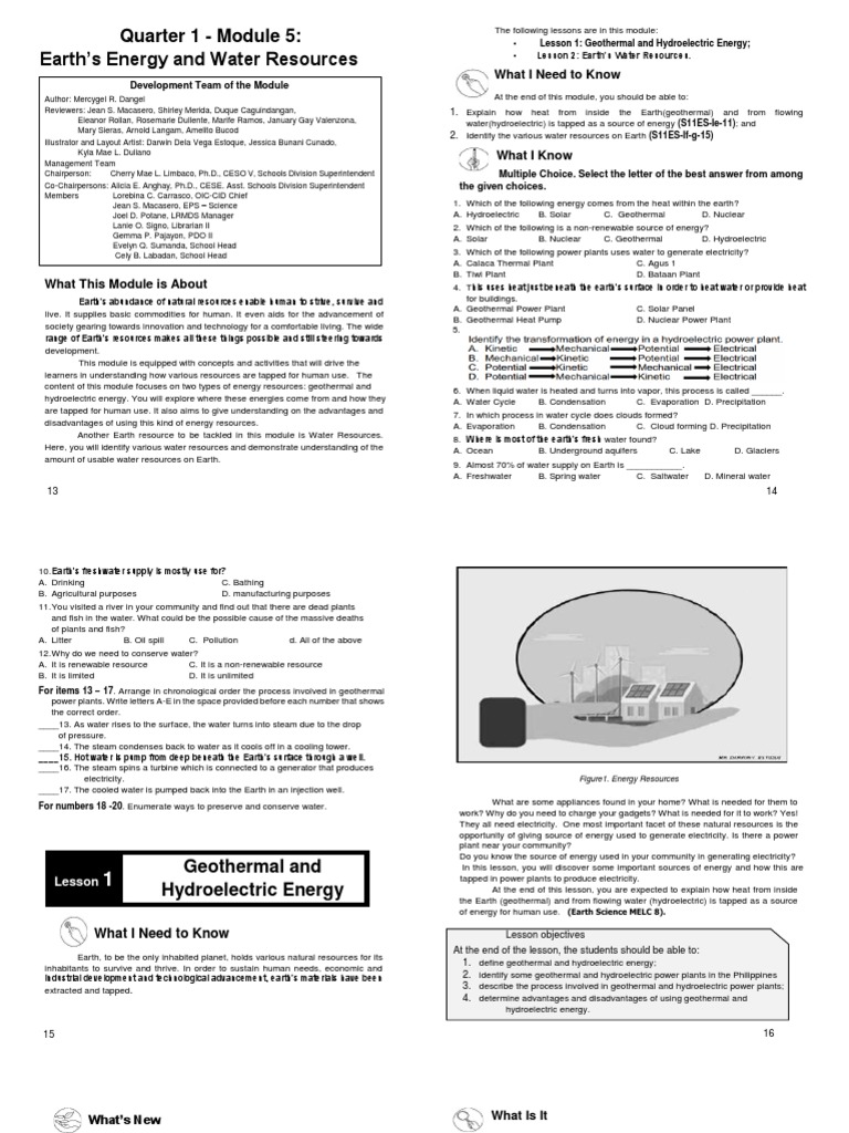 ES21 Q1 Mod5 Earths Energy and Water Resources | PDF | Power Station ...