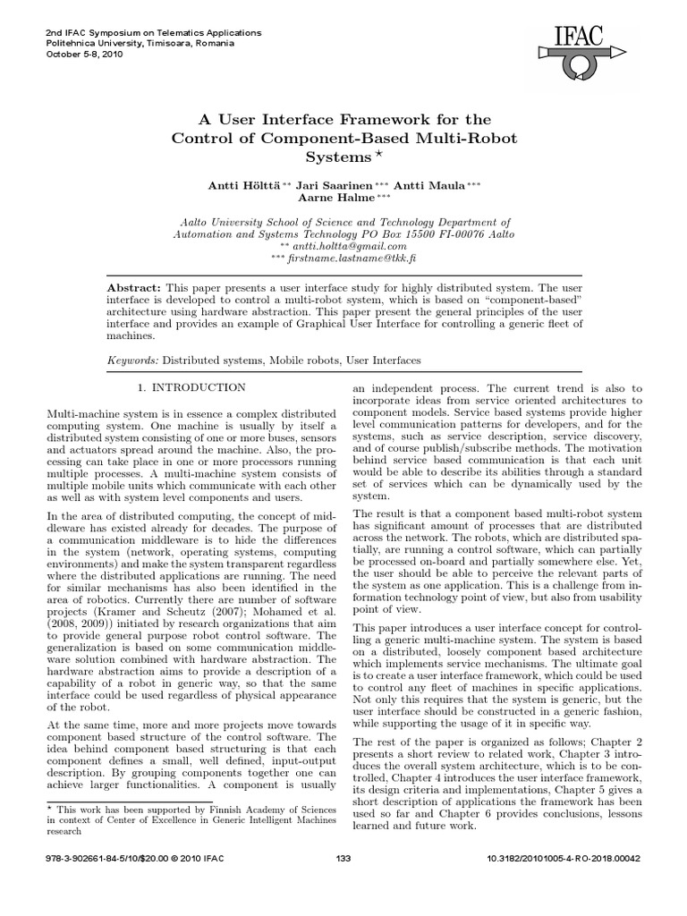A User Interface Framework For The Control Of Component 2010 Ifac