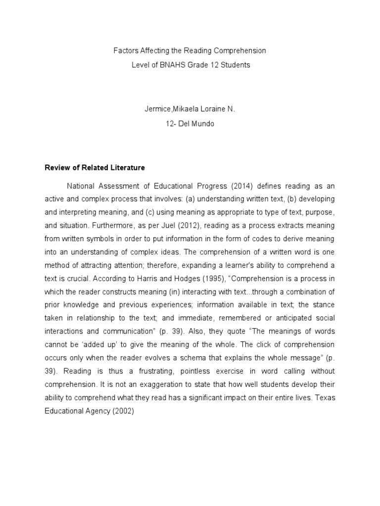 Review of Related Literature | PDF | Reading Comprehension | Syntax