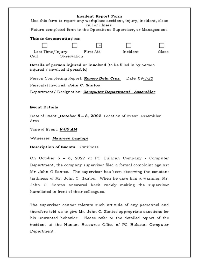 Incident Report | PDF | Business