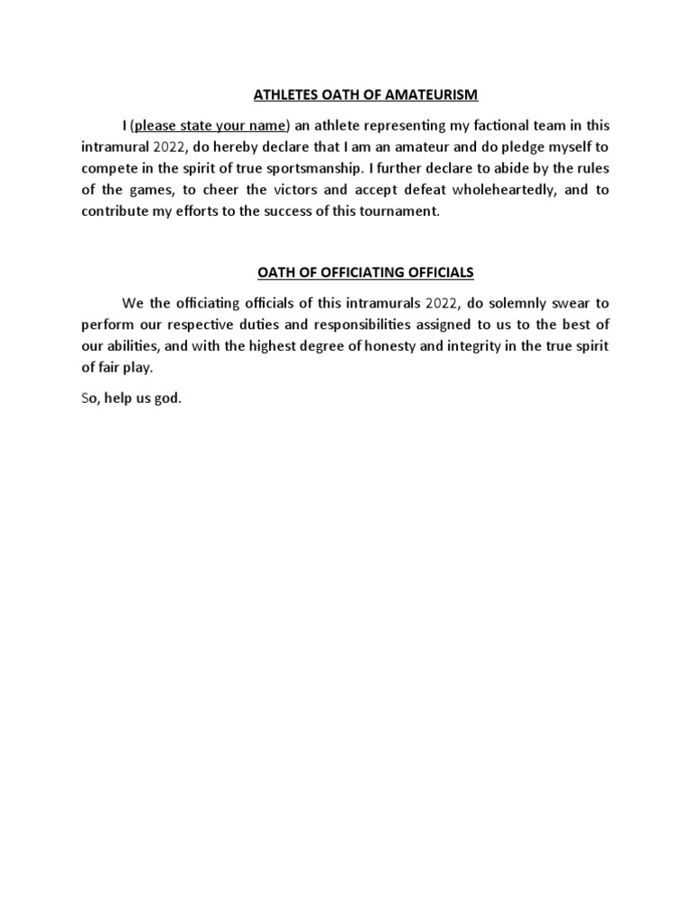 A Commitment to Fair Play and Sportsmanship: Athlete and Official Oaths ...