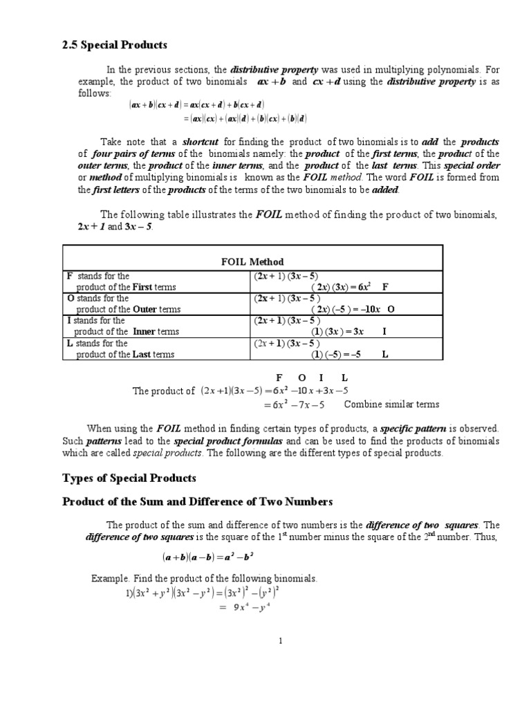 Chapter 2 Special Products & Factoring | PDF | Factorization | Polynomial