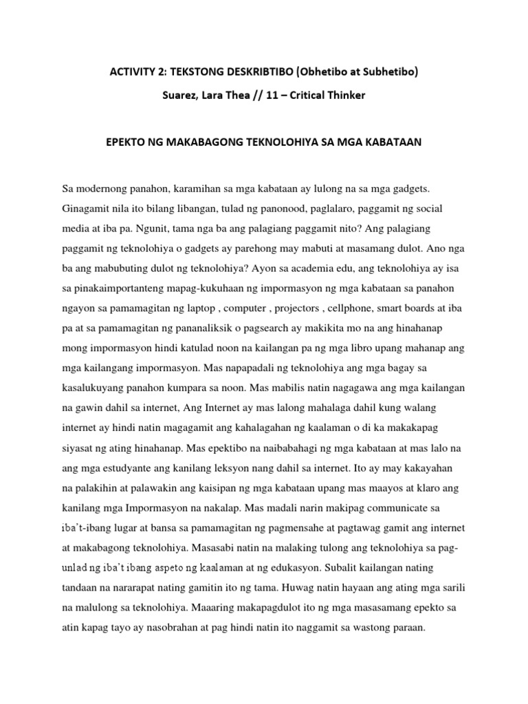 Activity 2 Tekstong Deskriptibo | PDF