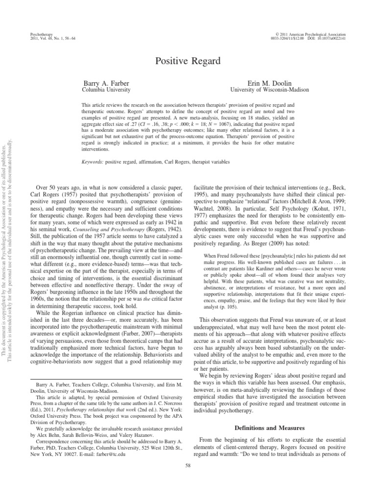 Positive Regard | PDF | Psychotherapy | Psychoanalysis