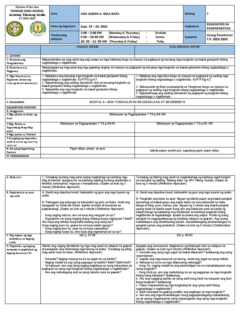 ESP 7 - Week 5 DLL | PDF