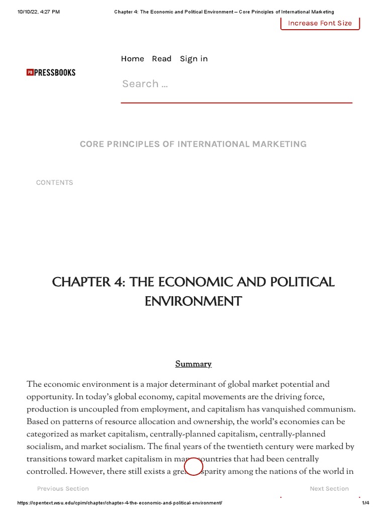 Chapter 4 - The Economic and Political Environment - Core Principles of ...