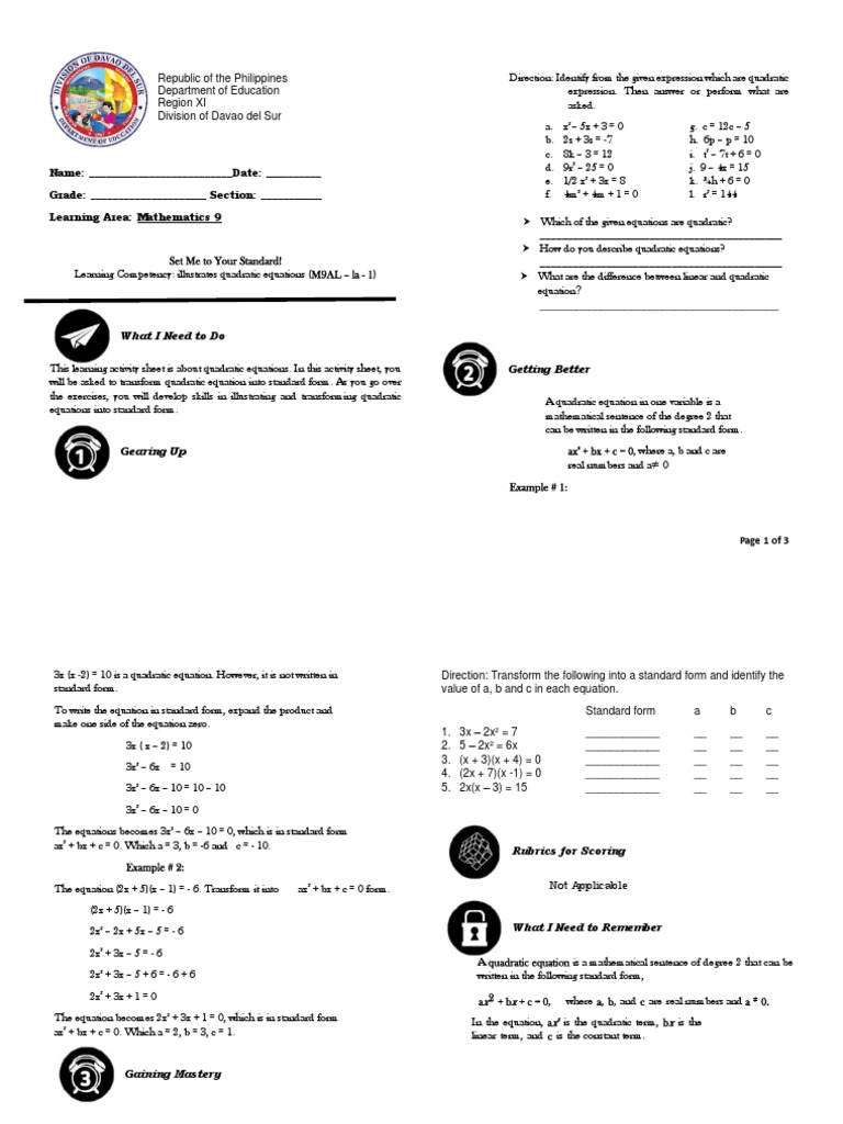 Mathematics9 - Q1 - Module1b - Set Me To Your Standard! | PDF ... Mathematics9 - Q1 - Module1b - Set Me To Your Standard! | PDF ...