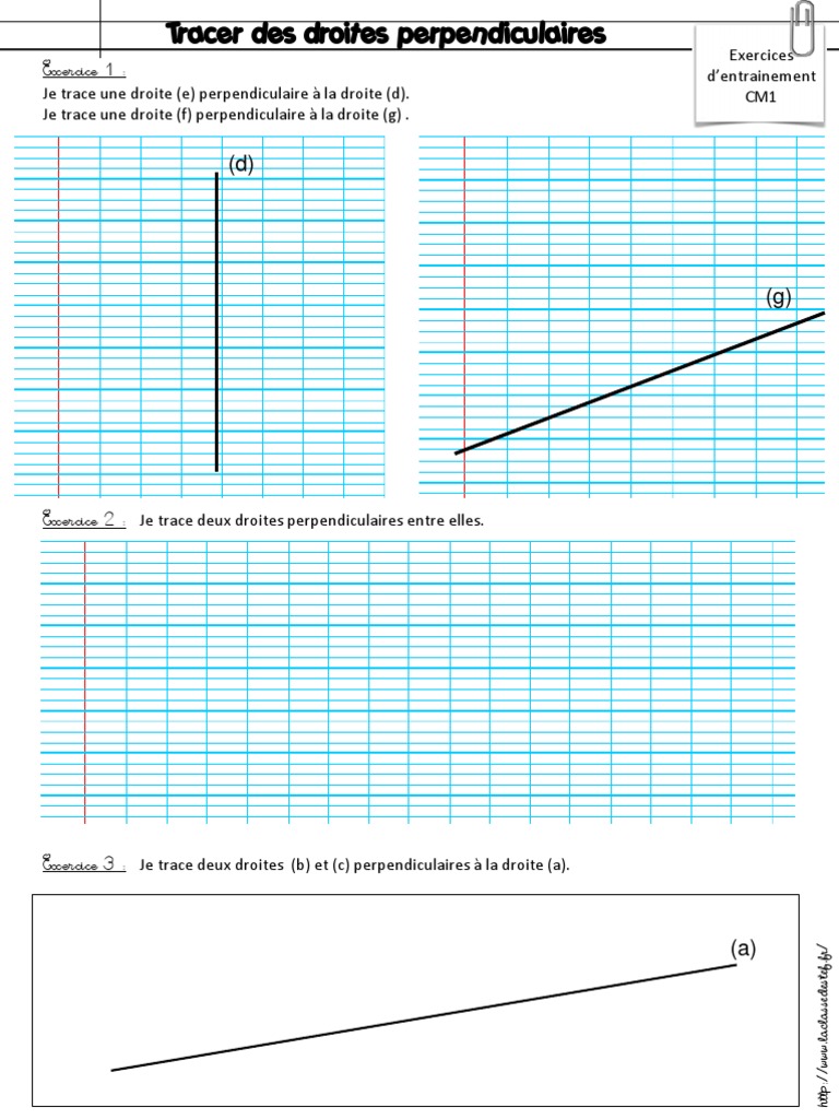Exercices de droites perpendiculaires CM1 | PDF | Méthodes et ...